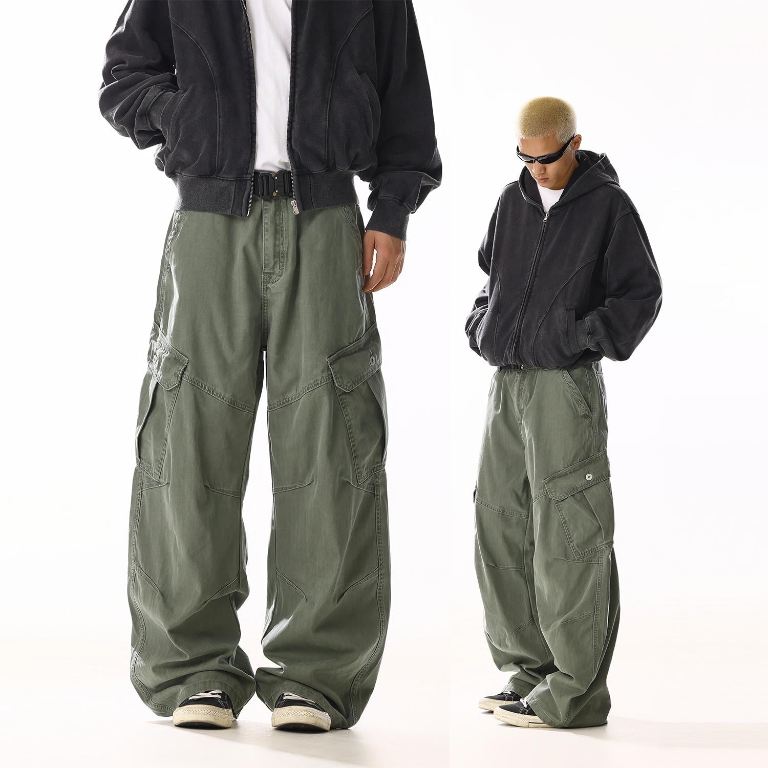 Washed Mid-Rise Loose Fit Cargo Pants