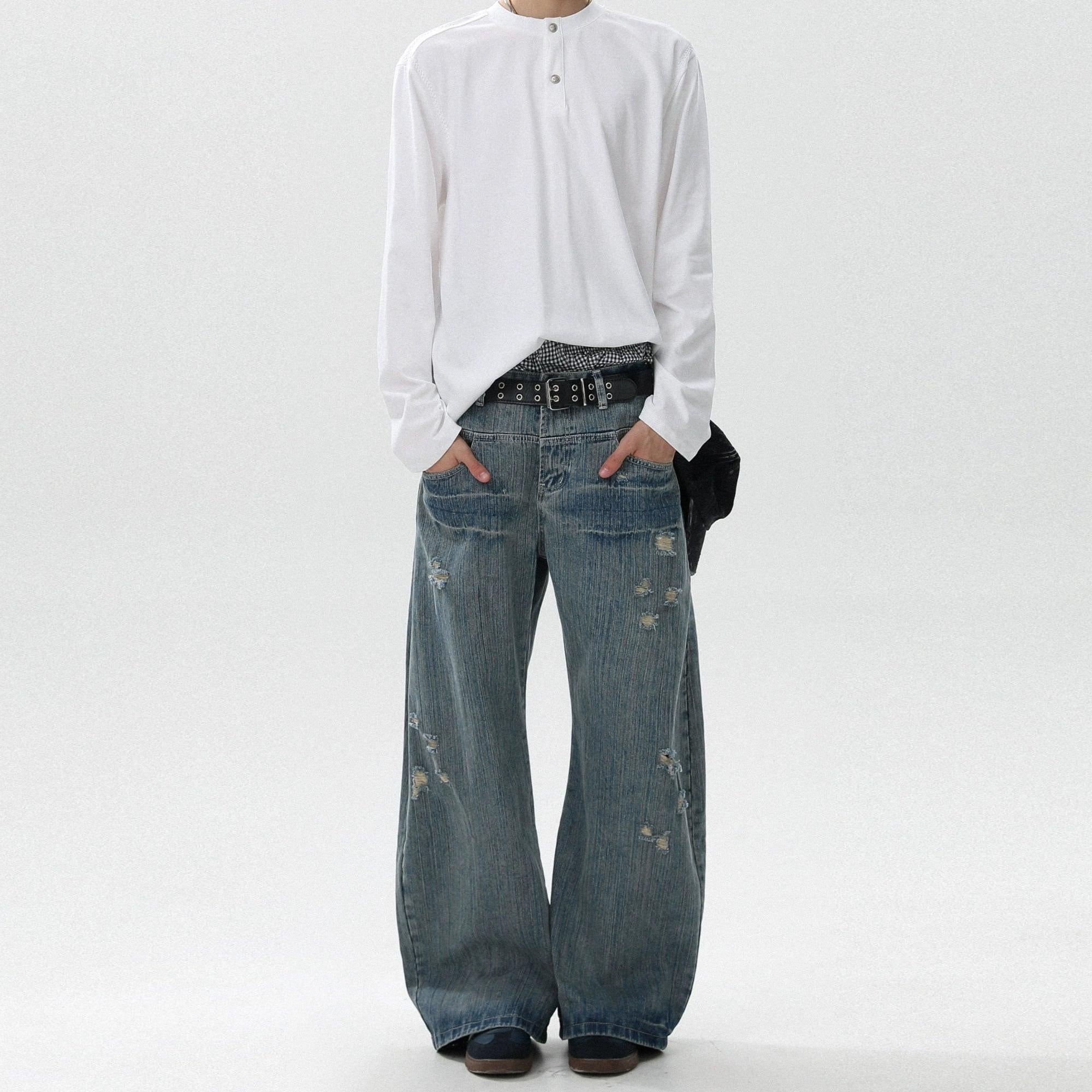 Pattern Faded Ripped Jeans