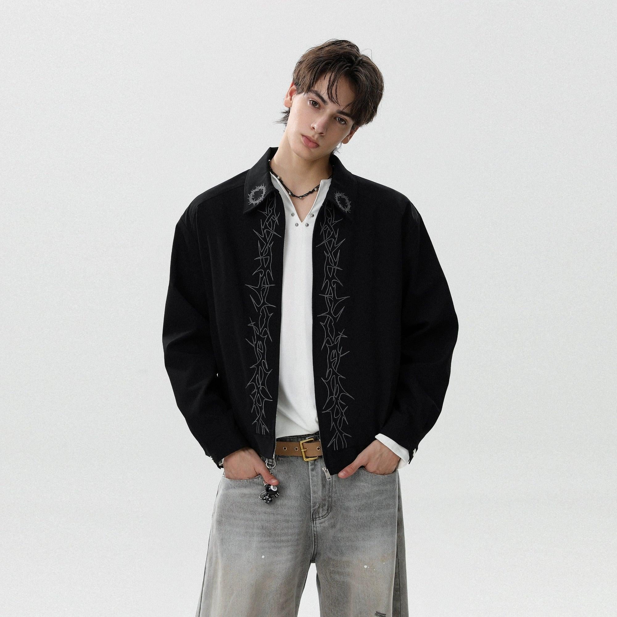 Embroidered Contrast Full-Zip Jacket
