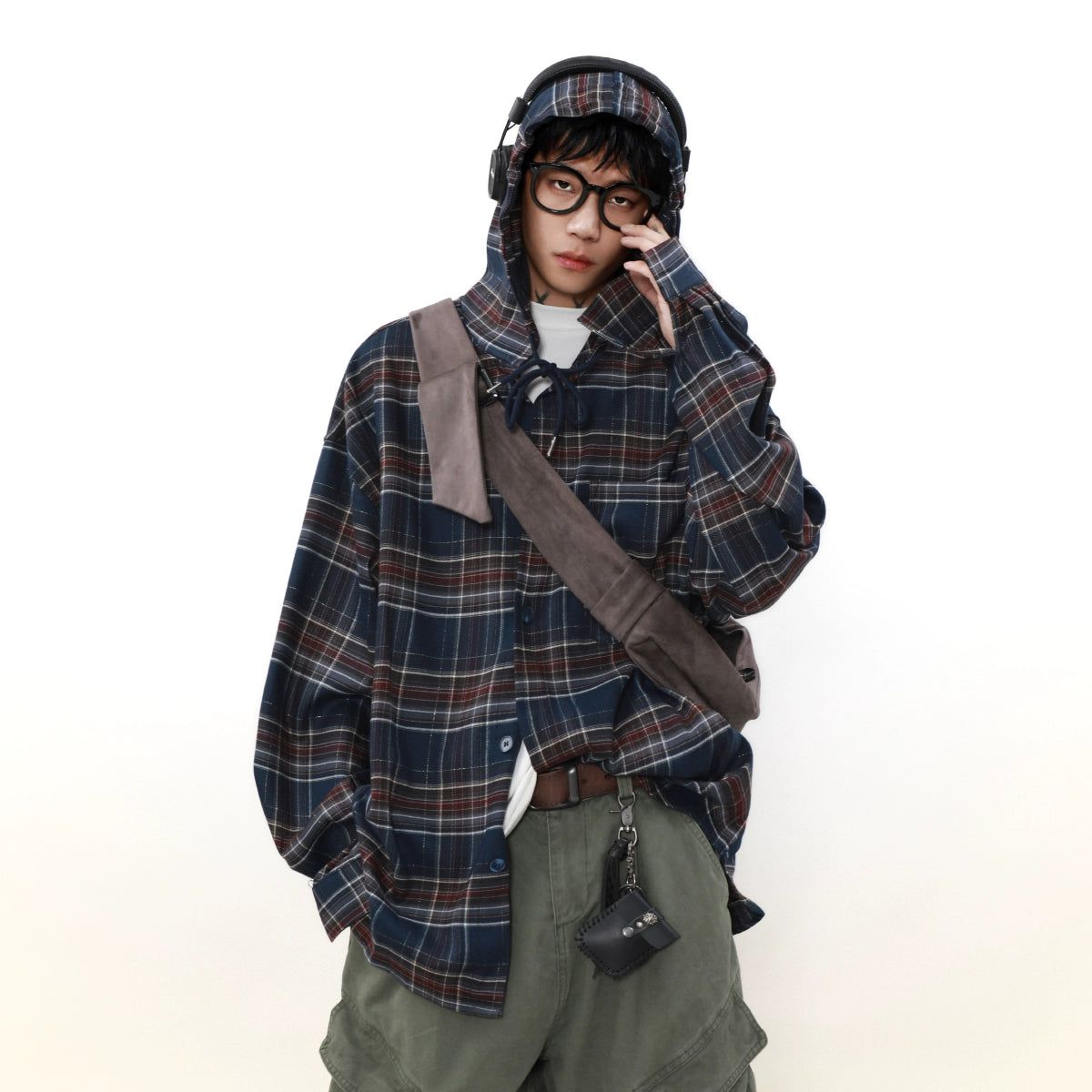 Pull String Hood Plaid Shirt