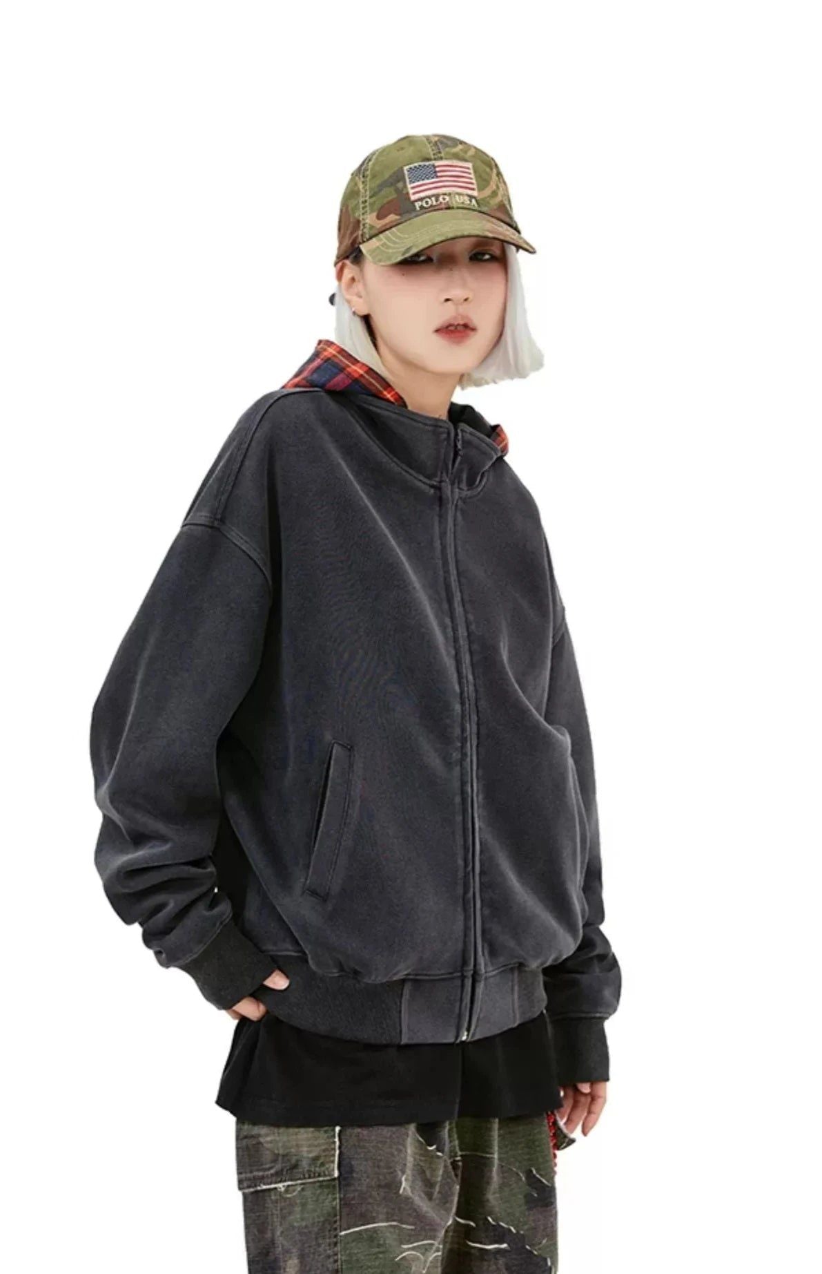 Plaid Pattern Hood Jacket